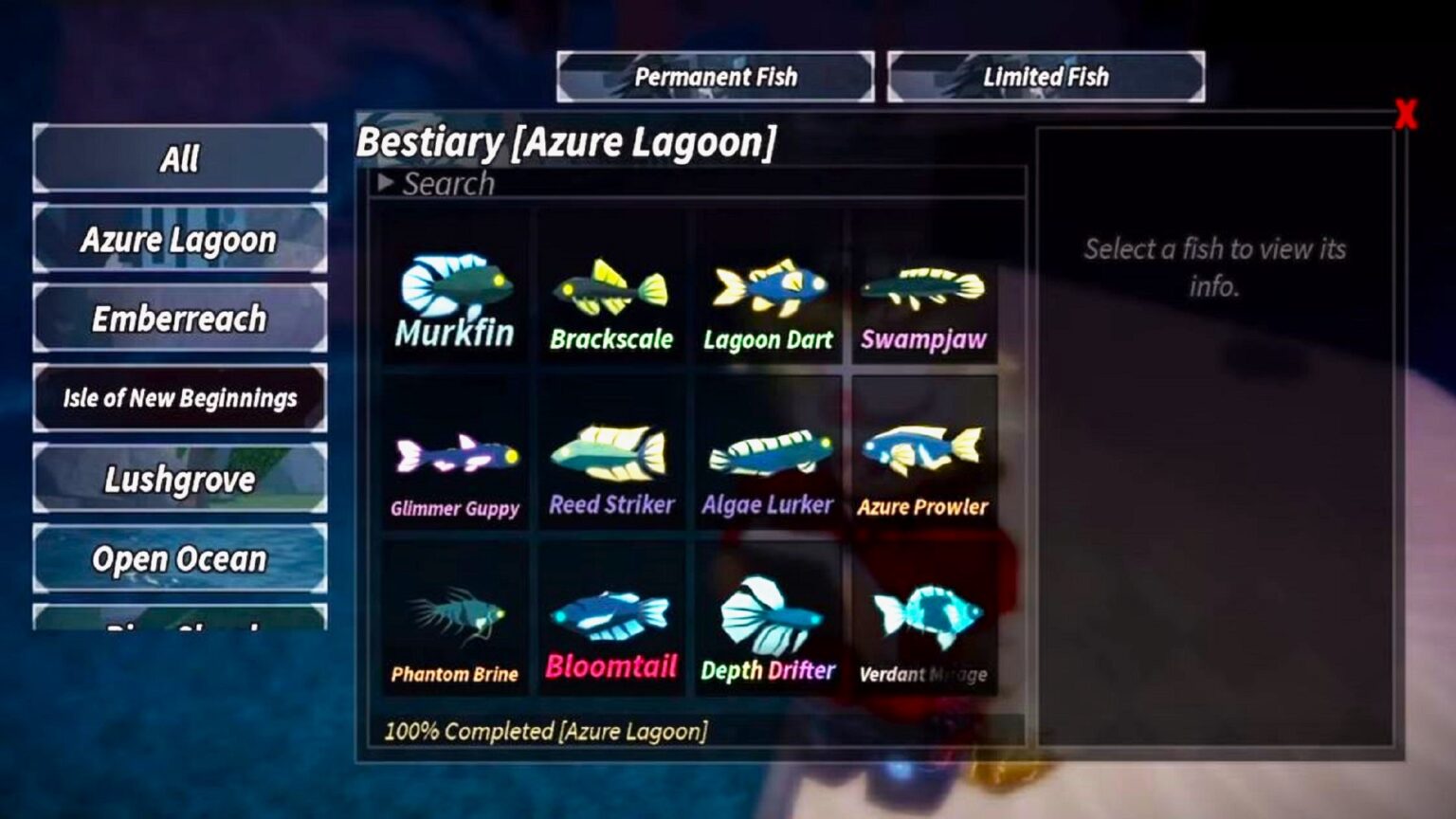Fisch Roblox Guide: How To Complete Azure Lagoon Bestiary - Deltia's Gaming