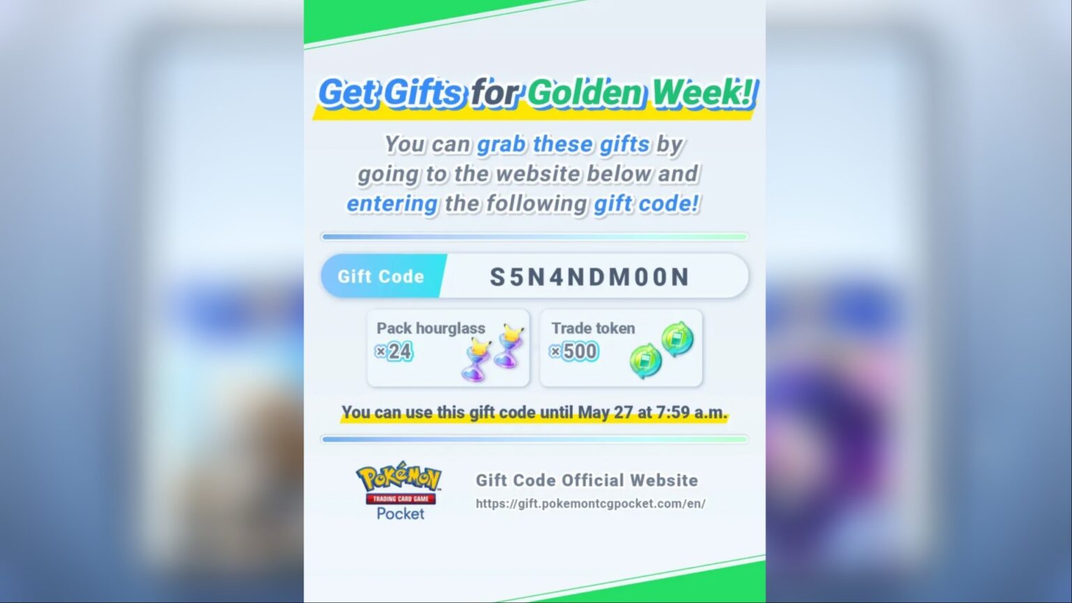 Pokemon TCG Pocket Golden Week Code: How to Redeem Free Gifts - Deltia ...