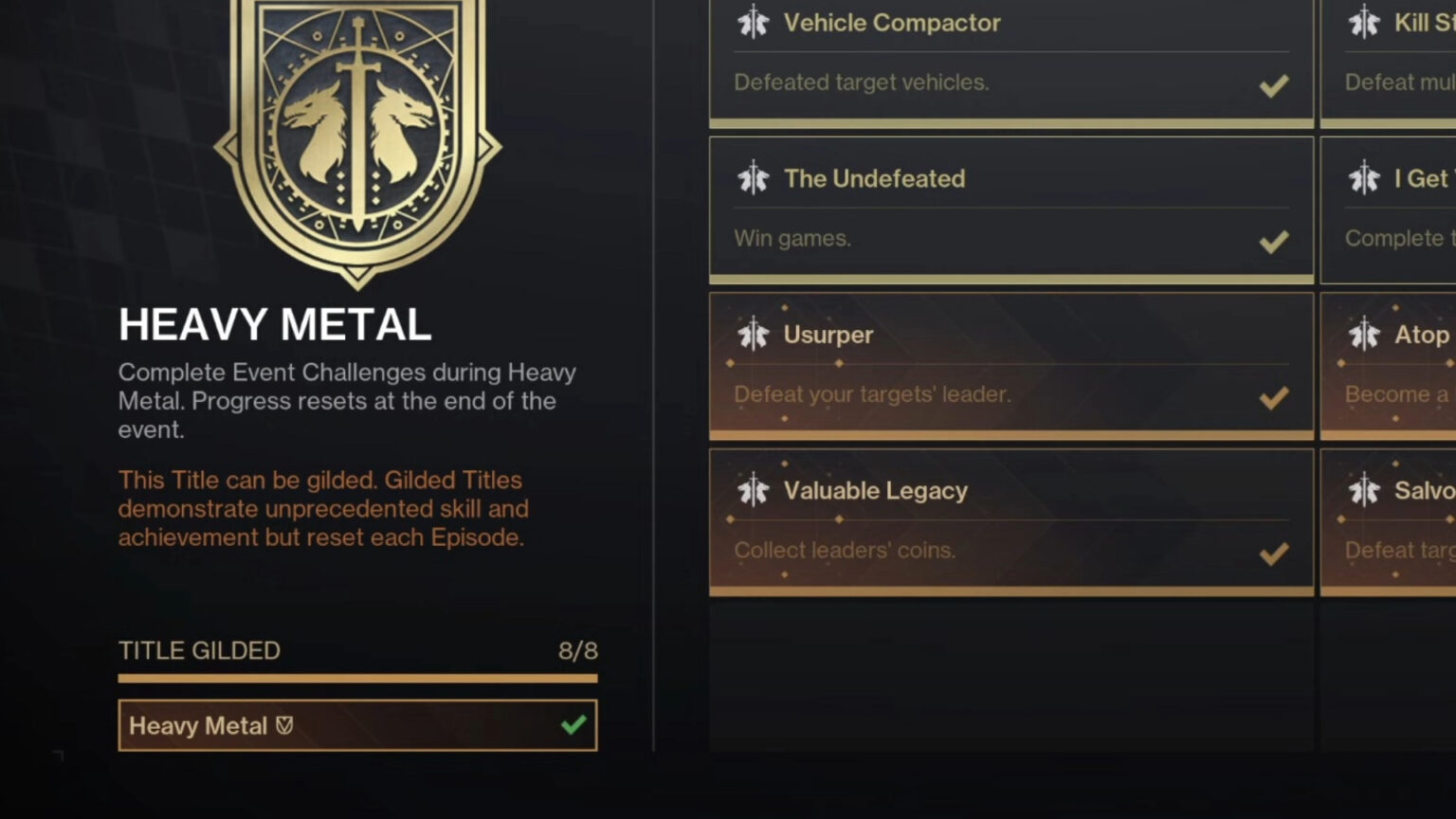Destiny 2: Heavy Metal Title Gilding Guide - Deltia's Gaming