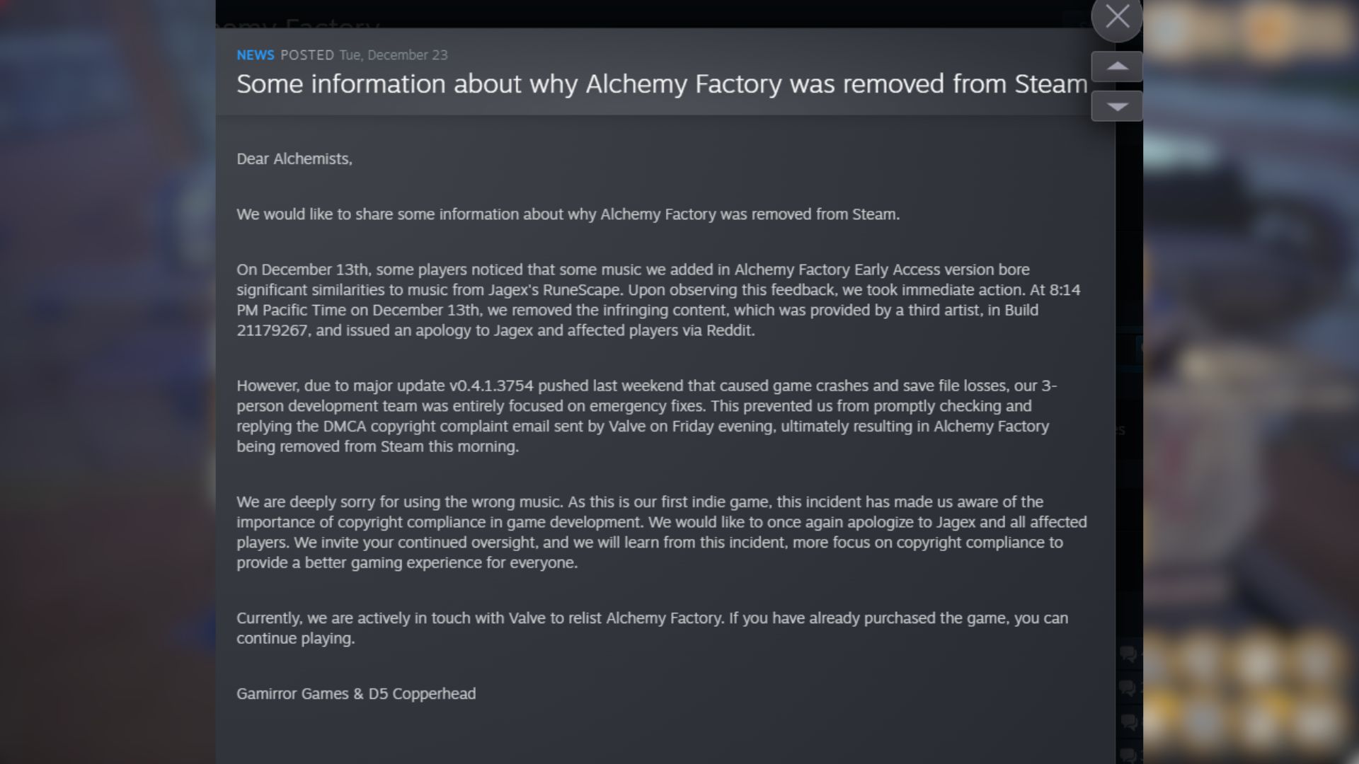 Why Was Alchemy Factory Removed From Steam? - Deltia's Gaming