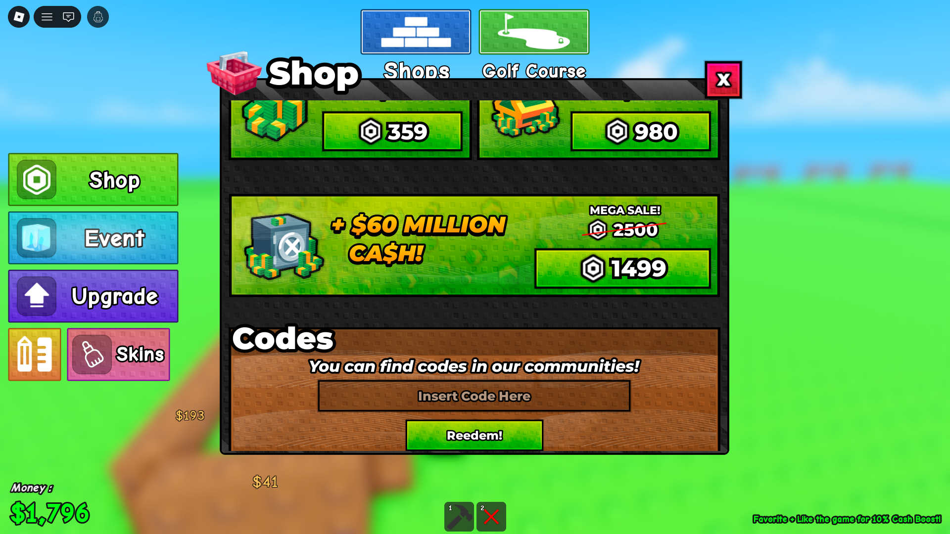 Build a Mini Golf Codes (March 2026) - Deltia's Gaming